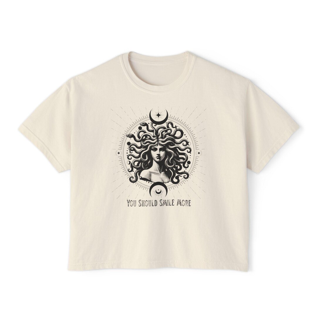 Medusa 'you Should Smile More' Moon Tee | Boxy Tee - Etsy