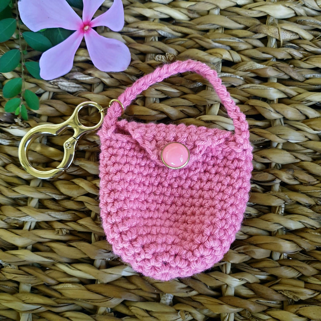 Crocheted Pink Mini Bag Keyring for Keys or Purse - Etsy
