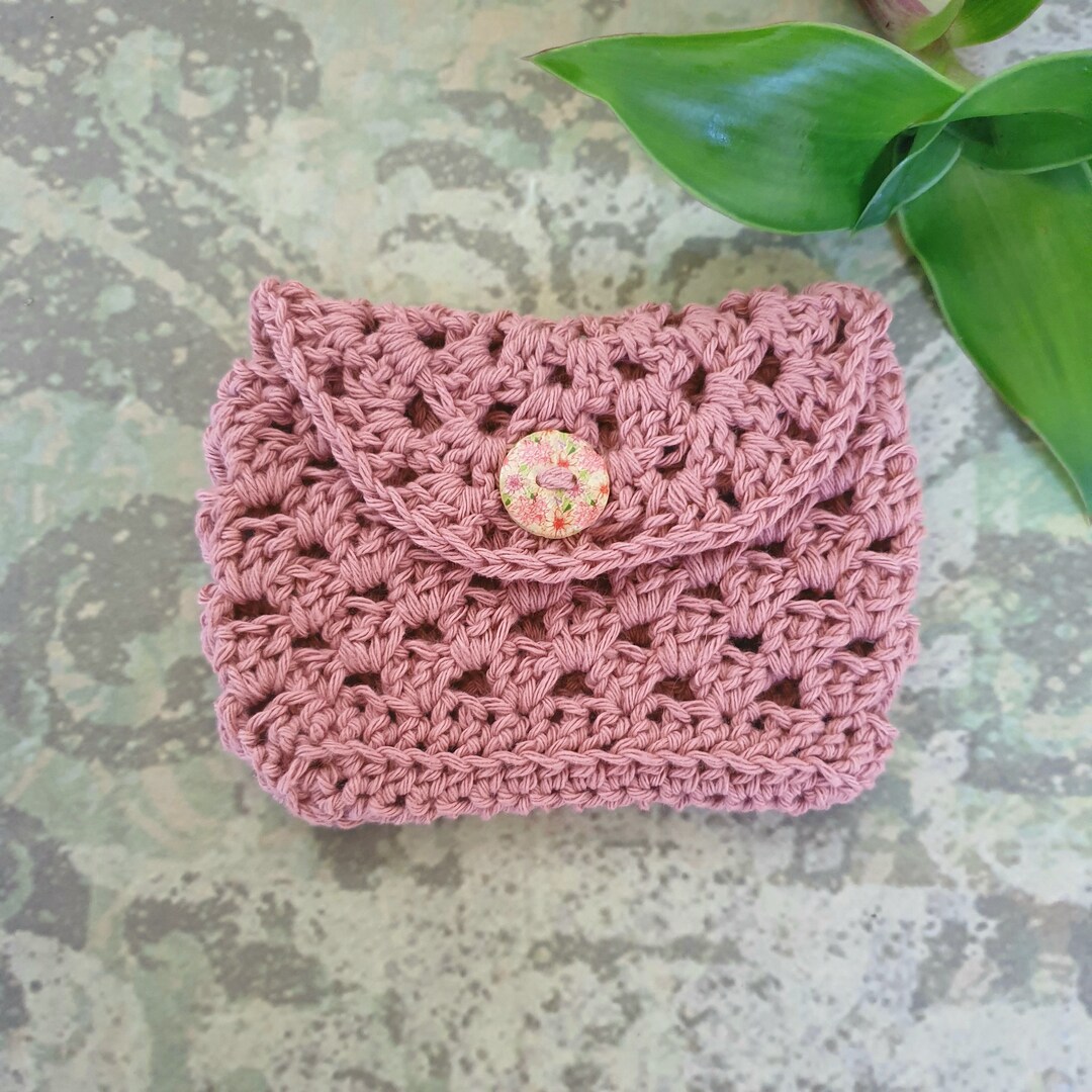 Crocheted Dusky Rose Pink Card Holder Purse, Small Bag, Wallet ...