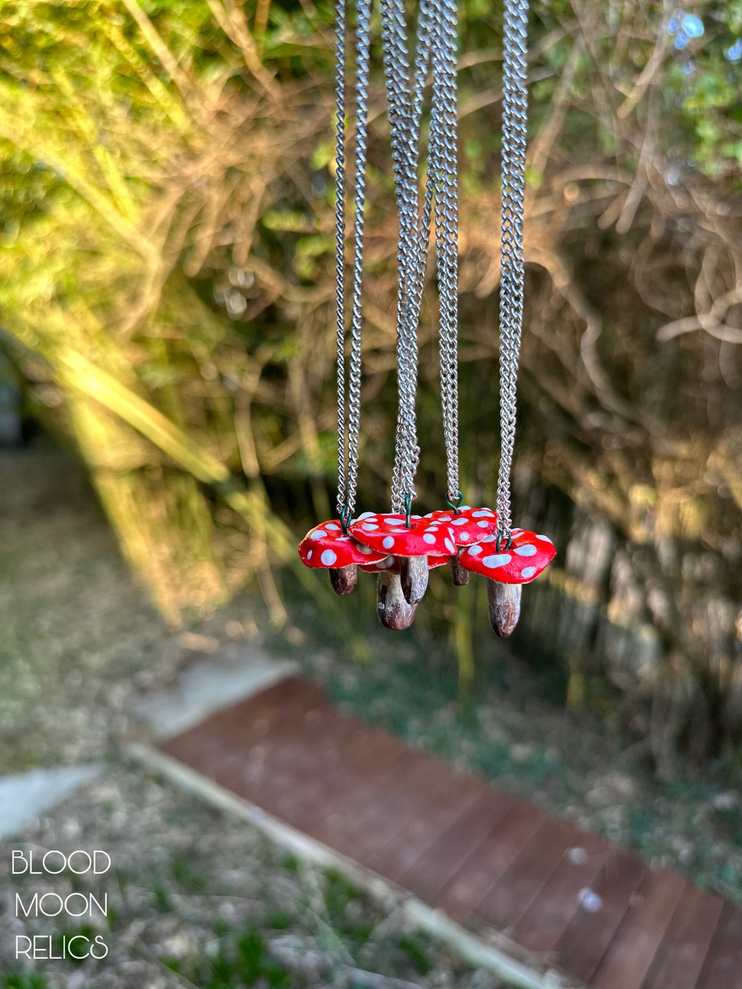 Mushroom Fairy Cottage Goblin Core Pendant Whimsical Amanita Necklace ...