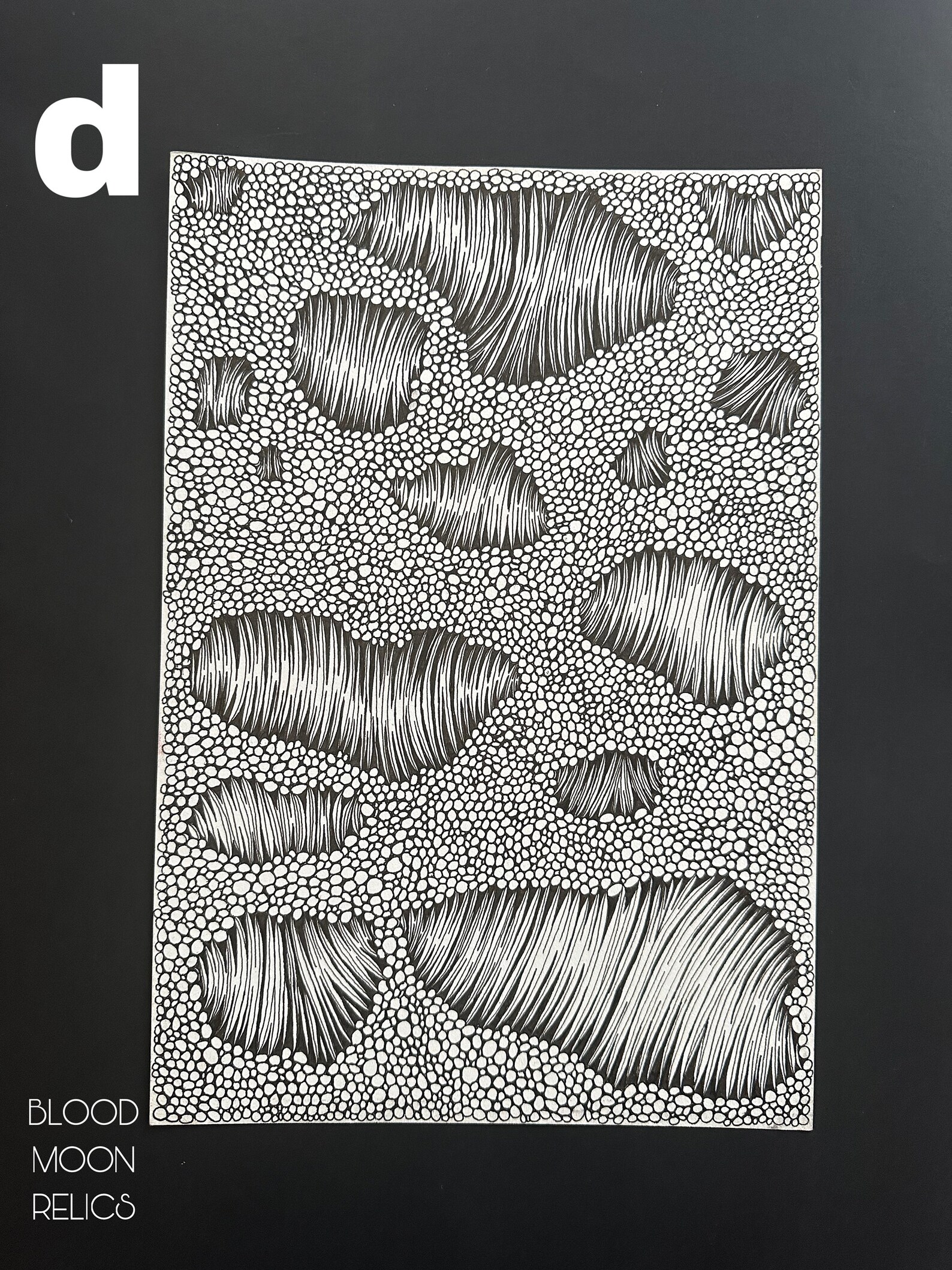 Black and White Ink on Paper Repeating Patters Optical Illusion Eye ...