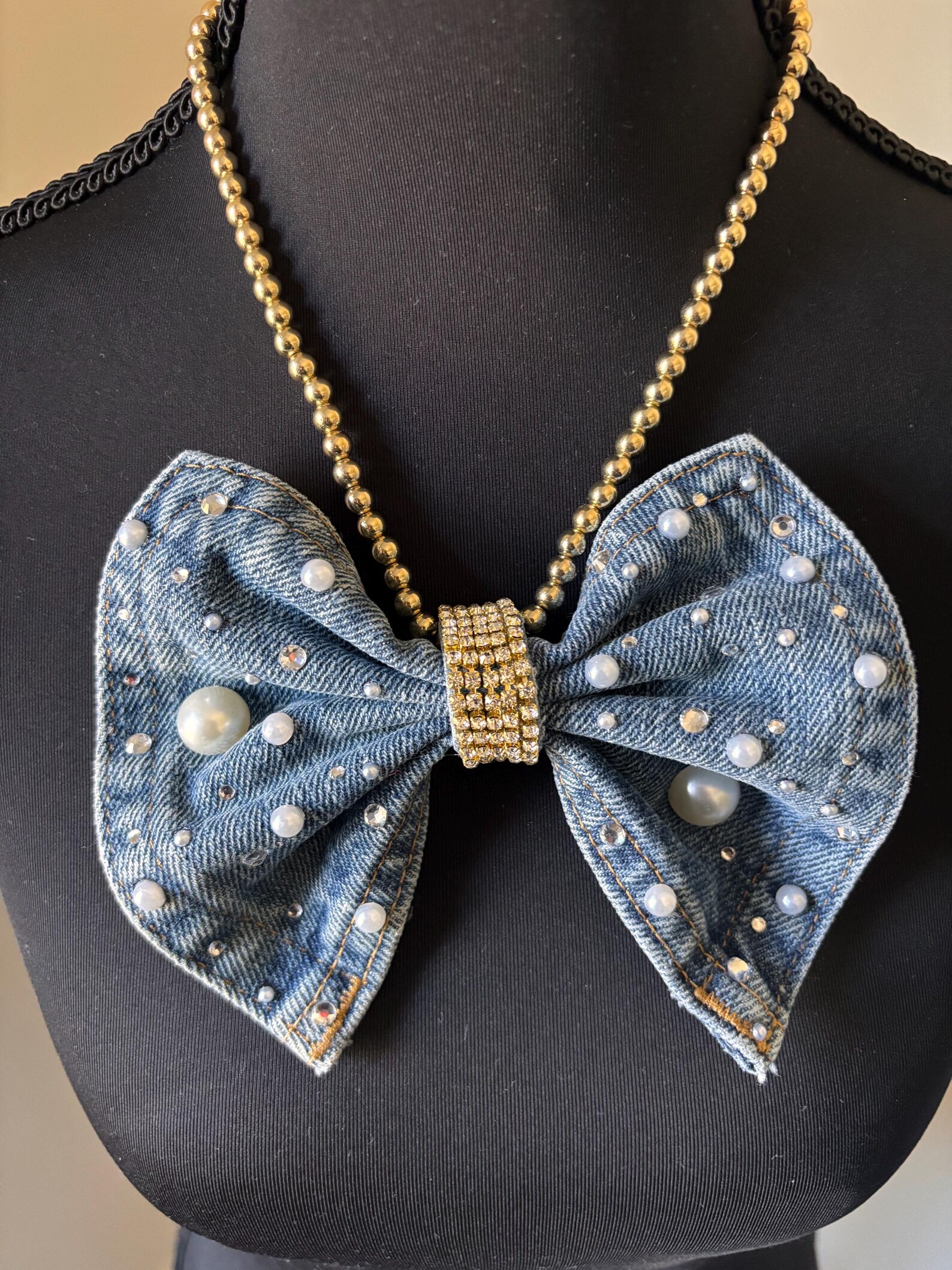 Denim Necktie| Junk Tie| Handmade Bling Tie With Bow - Etsy