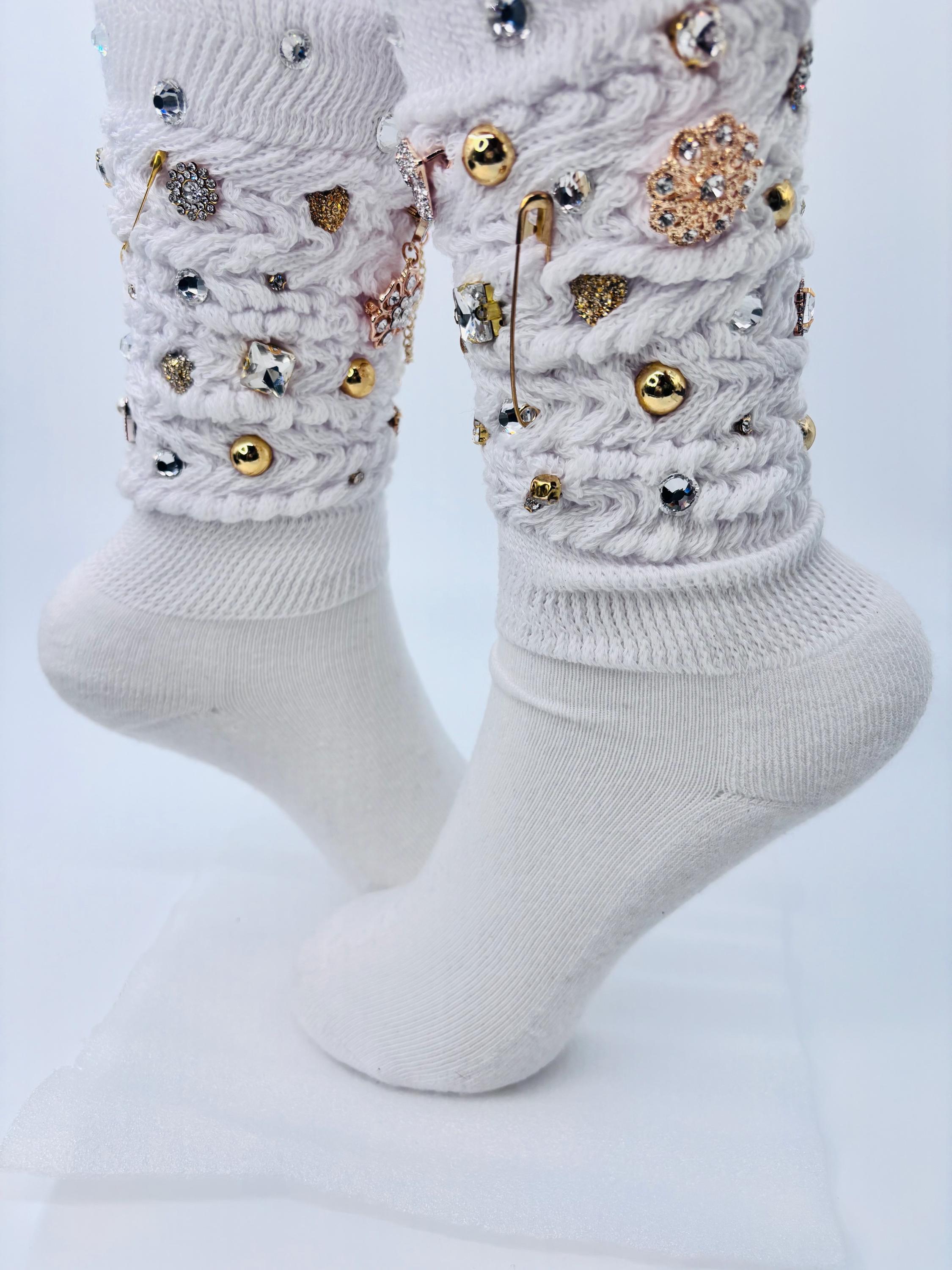 White and Gold Junk Socks, Rhinestones, Gems, Sparkle, Trendy, Bling ...