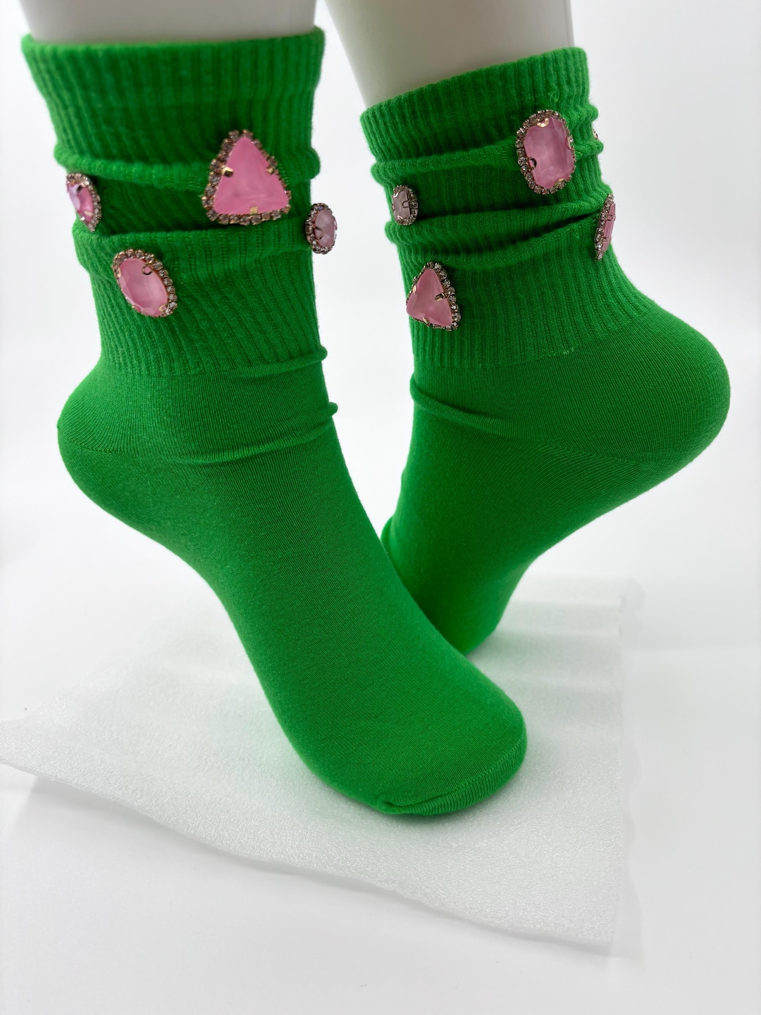 Pink & Green Hand-sewn Bling Socks (6-10) – Sorority Inspired | Green ...