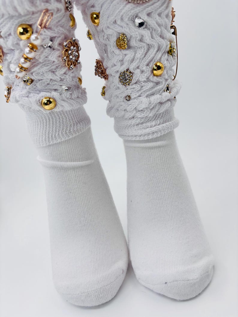 White and Gold Junk Socks, Rhinestones, Gems, Sparkle, Trendy, Bling ...