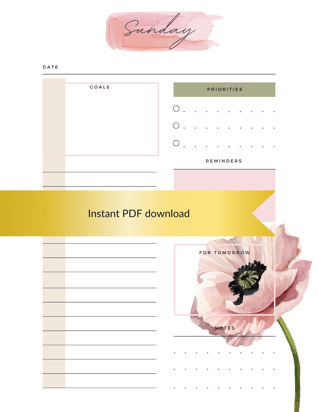 Wildflower Daily Planner printable PDF - Etsy