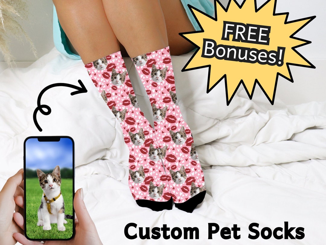 Custom Cat Pet Photo Socks Personalized Pet Parent Valentine's Day Gift ...