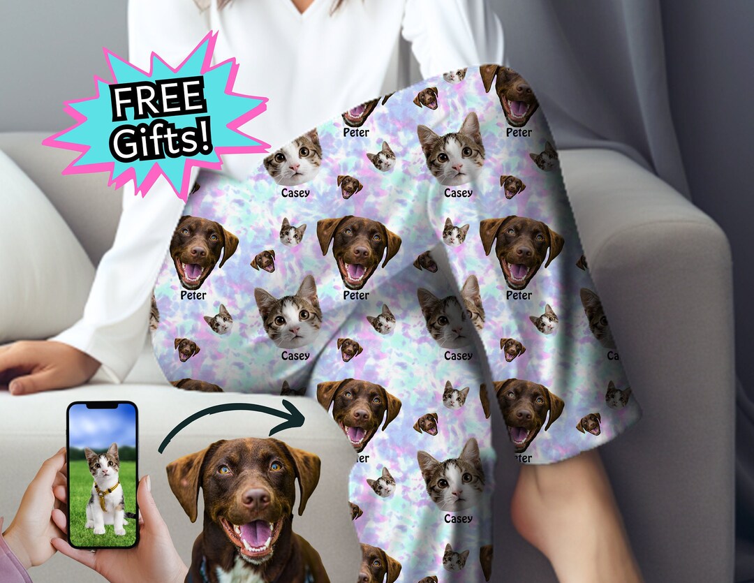 Custom Pet Photo Pajama Pants Personalized Pet Name and Face Picture ...