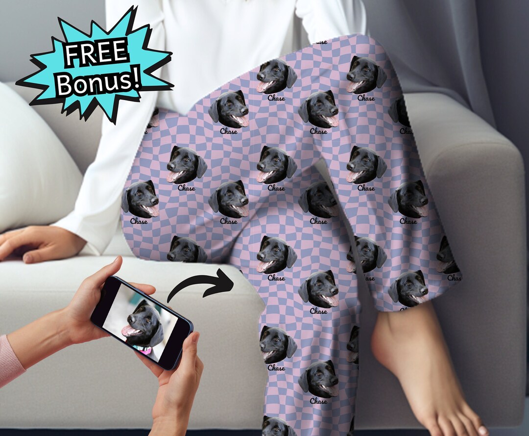 Custom Pet Photo Pajama Pants Personalized Pet Name and Face Portrait ...