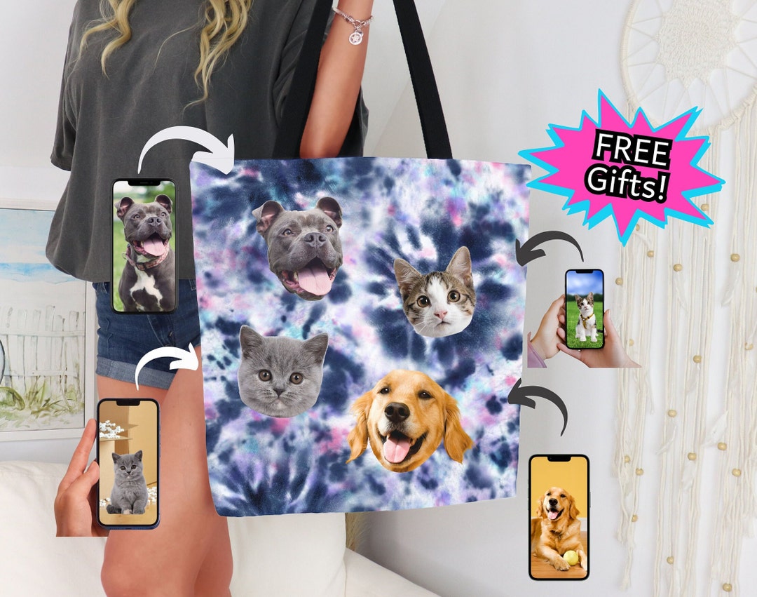 Custom Pet Photo Tote Bag Personalized Pet Face Picture Shoulder Purse ...
