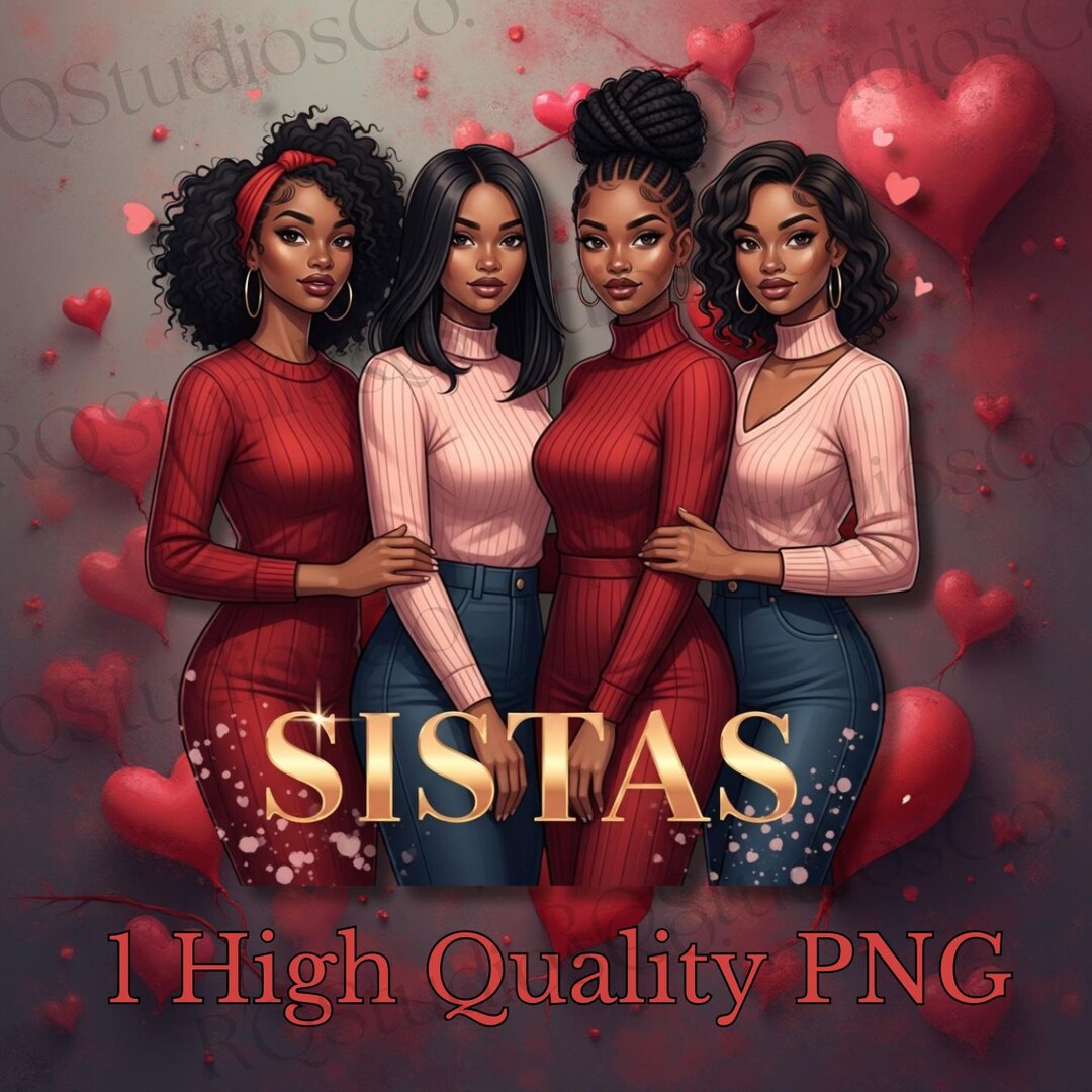 SISTAS PNG | Black Women Sisterhood Clipart | Afro Women Unity Design ...