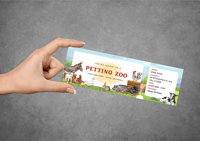Editable Petting Zoo Ticket Template, Farm Trip Invitation (canva ...