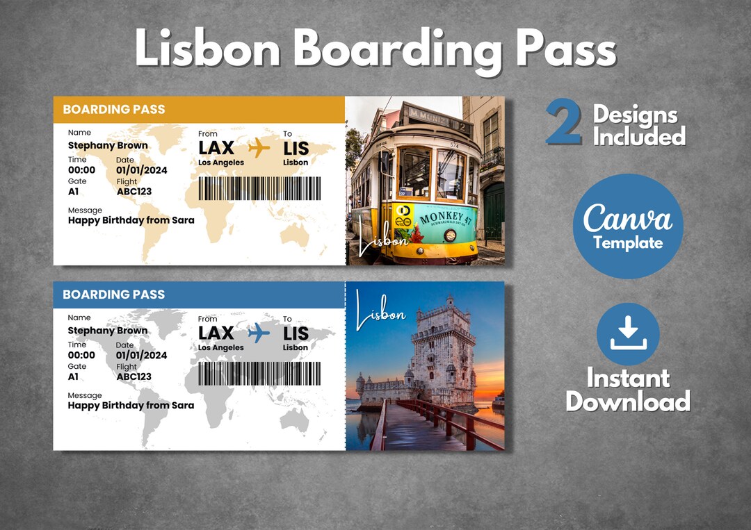 Editable Lisbon Boarding Pass Template, Printable Lisbon Trip Gift ...