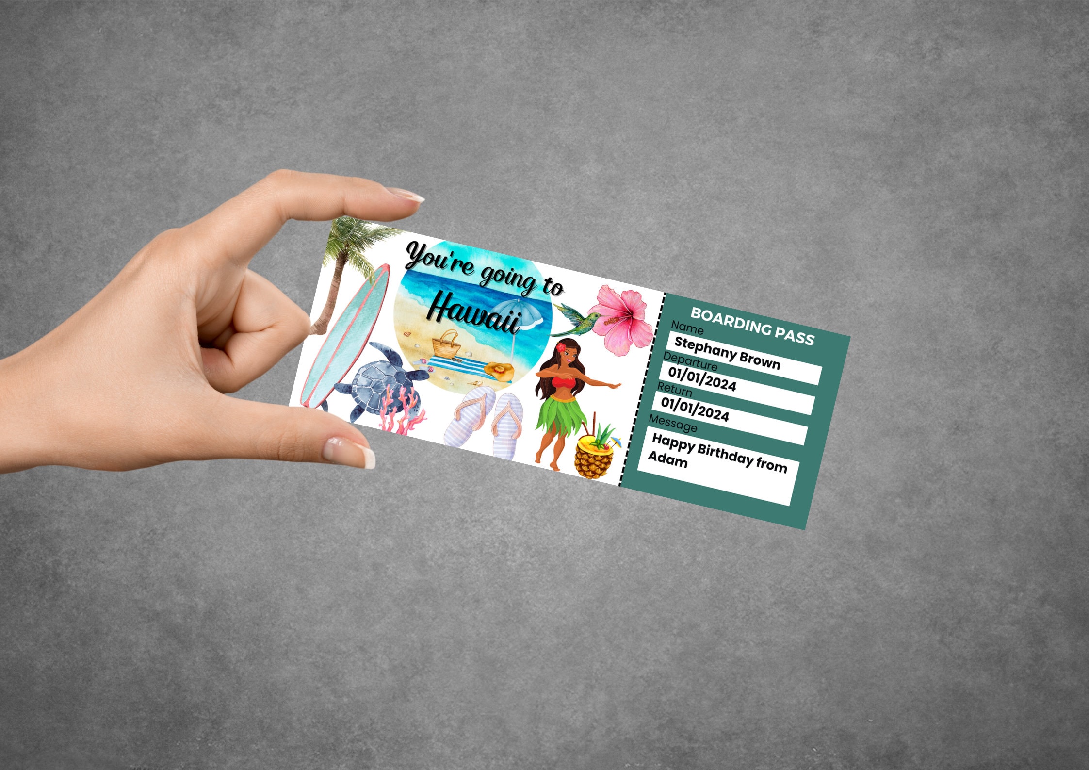 Editable Hawaii Surprise Gift Ticket Template, Printable Hawaii ...
