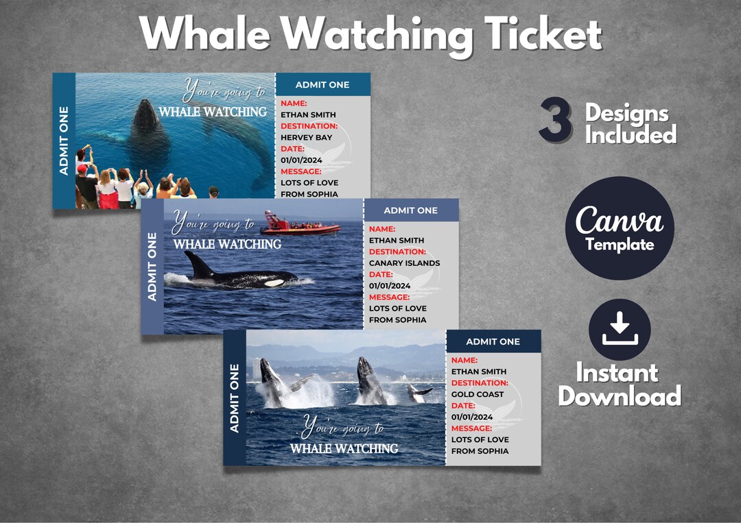 Editable Whale Watching Ticket Template, Printable Whale Watching ...