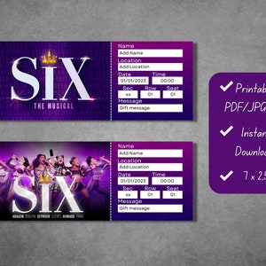 Editable Six Broadway Surprise Ticket Template, Printable Six Musical ...