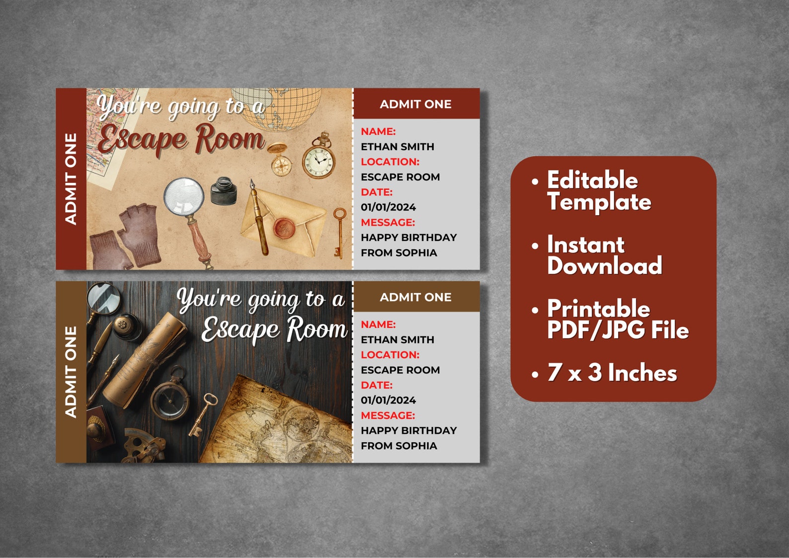 Editable Escape Room Ticket Template, Printable Escape Room Invitation ...