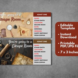 Editable Escape Room Ticket Template, Printable Escape Room Invitation ...
