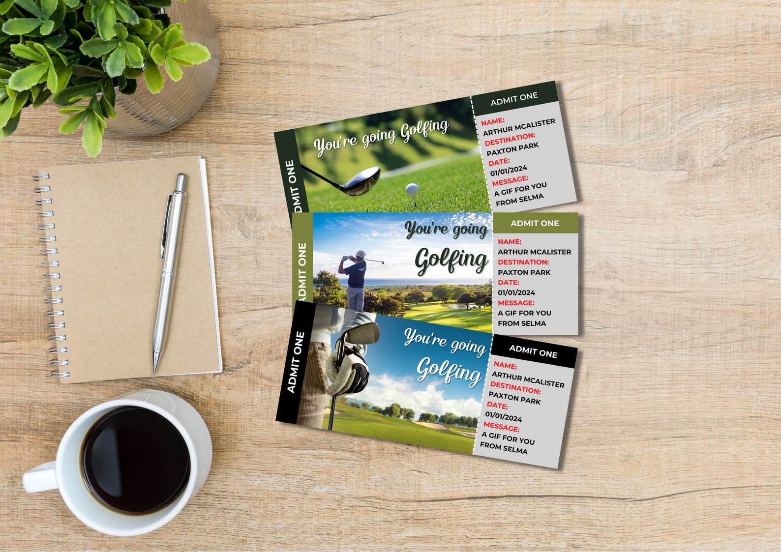 Editable Golf Surprise Ticket Template, Printable Golfing Gift (instant ...