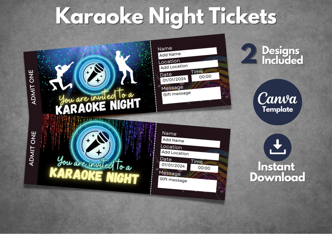 Editable Karaoke Night Ticket, Printable Invitation (canva Template ...