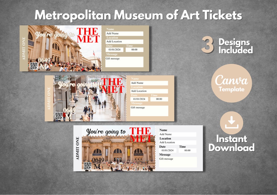 Editable MET Museum Ticket Template, Surprise Trip Gift (digital ...