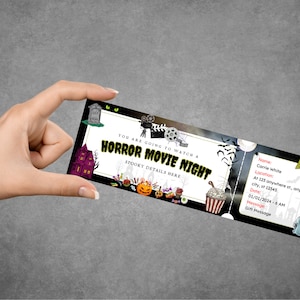Editable Horror Movie Night Ticket Template, Printable Halloween Movie ...