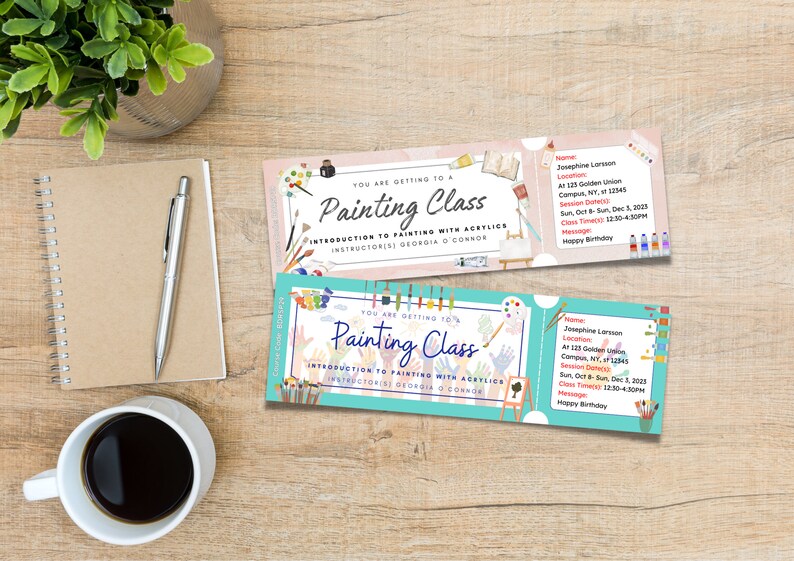 Editable Painting Class Ticket Template, Surprise Gift (canva Template ...