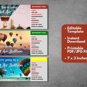 Editable Hot Air Balloon Ride Ticket Template, Printable Hot Air ...
