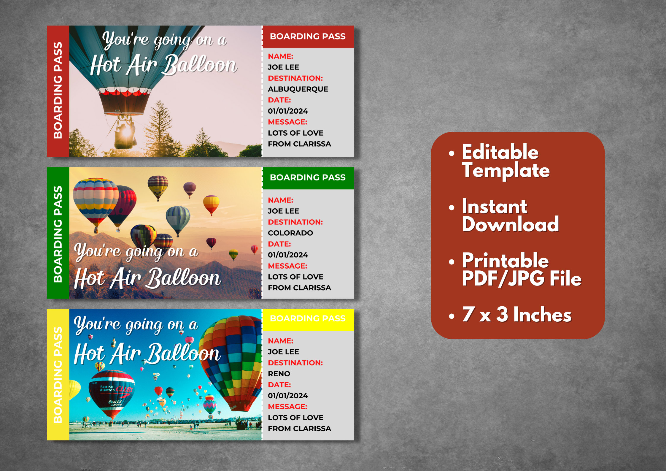 Editable Hot Air Balloon Ride Ticket Template, Printable Hot Air ...