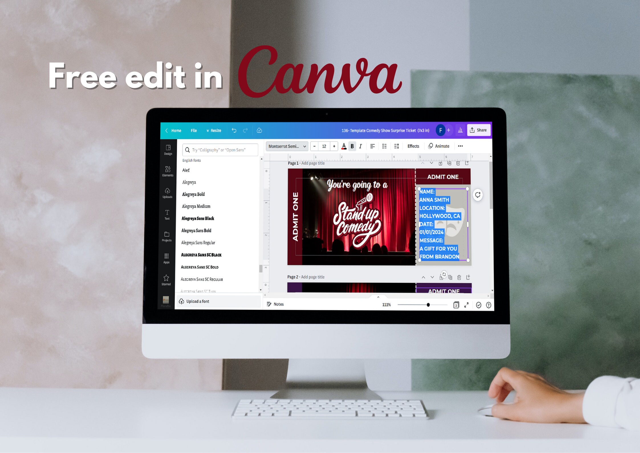 Editable Comedy Show Surprise Ticket Template, Printable Stand up ...