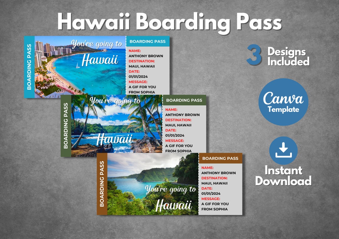 Editable Hawaii Boarding Pass Template, Printable Hawaii Vacation Trip ...