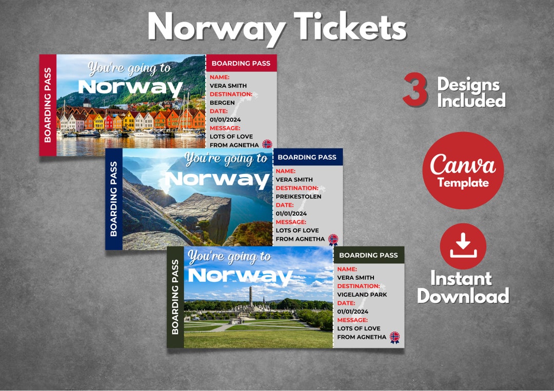 Editable Norway Surprise Ticket Template, Printable Norway Boarding ...