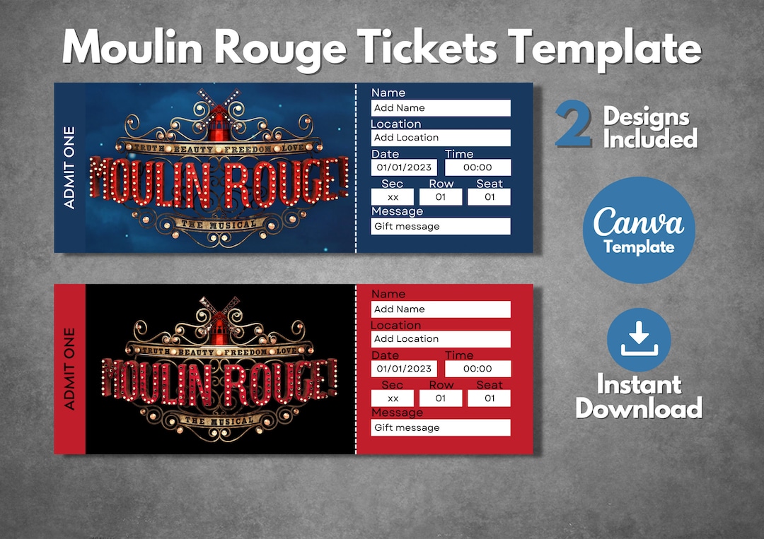 Printable Moulin Rouge Surprise Ticket Template, Editable Moulin Rouge ...