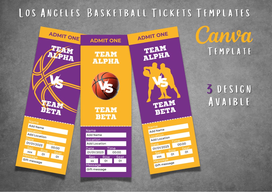 Editable Los Angeles Basketball Ticket Templates, Printable Los Angeles ...