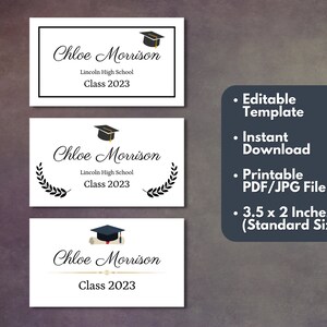 Editable Graduation Name Card Template, Printable Class 2023 Graduation ...