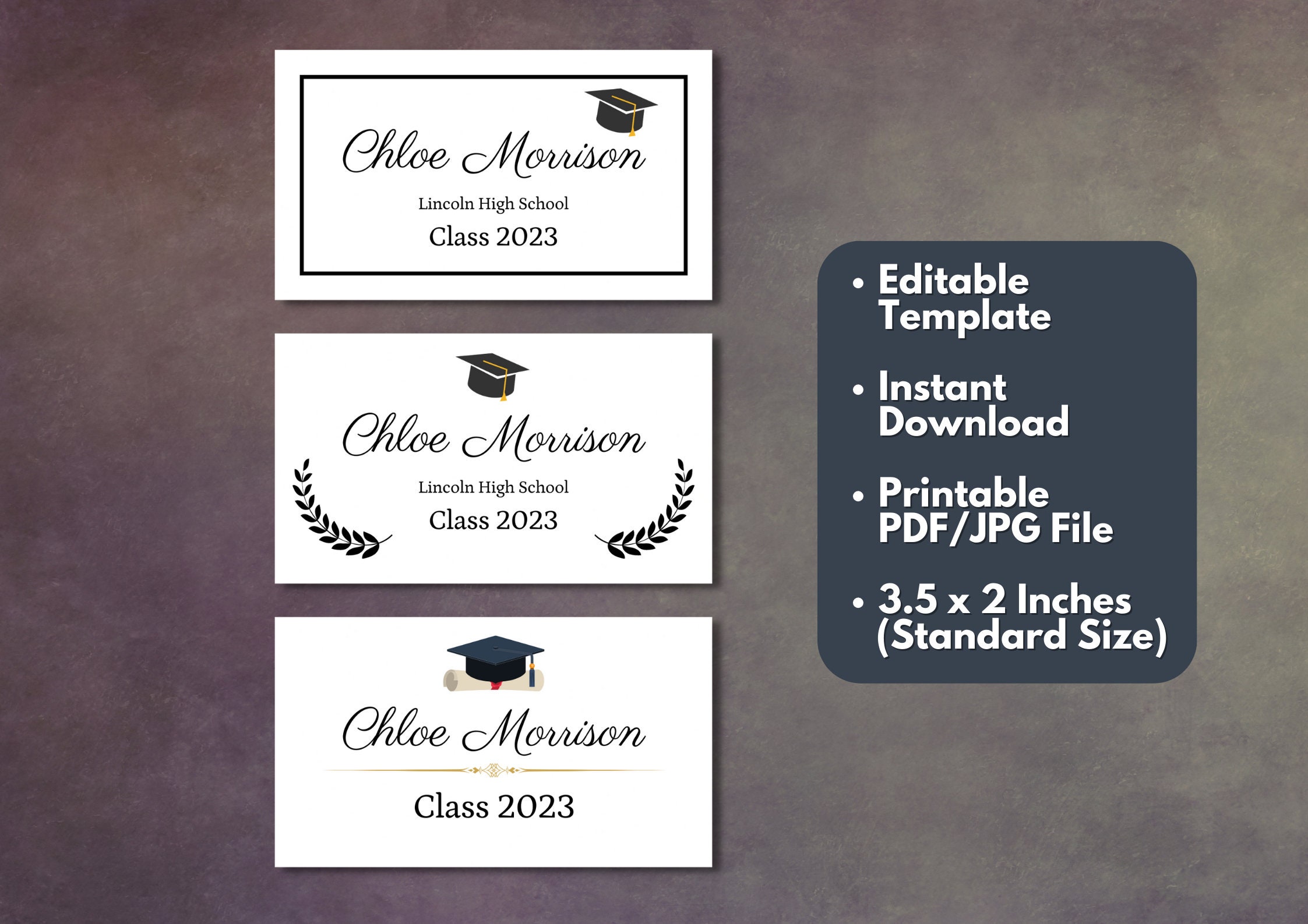 Editable Graduation Name Card Template, Printable Class 2023 Graduation ...