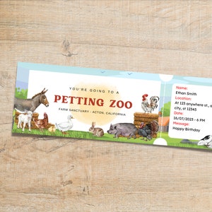 Editable Petting Zoo Ticket Template, Farm Trip Invitation (canva ...