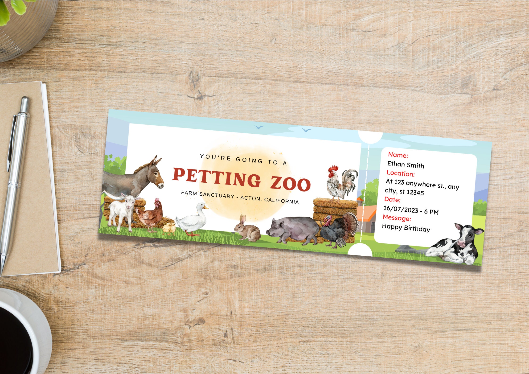 Editable Petting Zoo Ticket Template, Farm Trip Invitation (canva ...