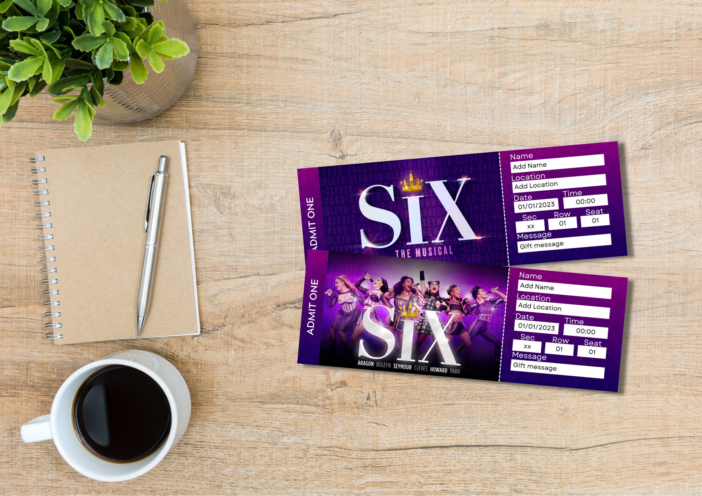 Editable Six Broadway Surprise Ticket Template, Printable Six Musical ...