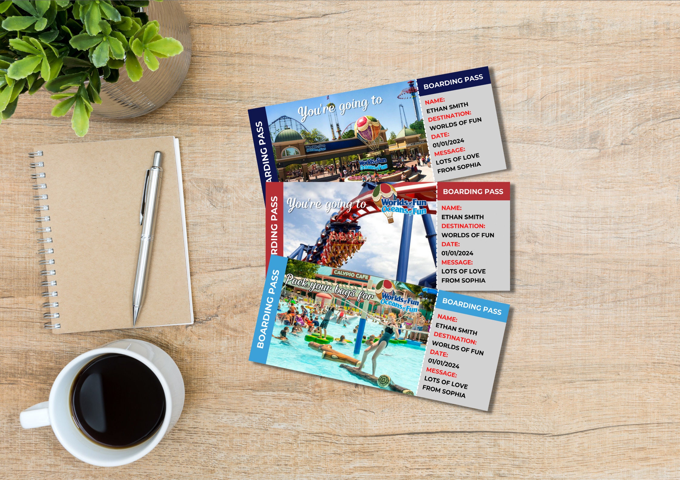 Editable Worlds of Fun Surprise Ticket Template, Printable Oceans of ...