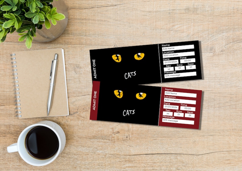 Editable Cats Broadway Show Ticket Template, Printable Cats Theatre ...
