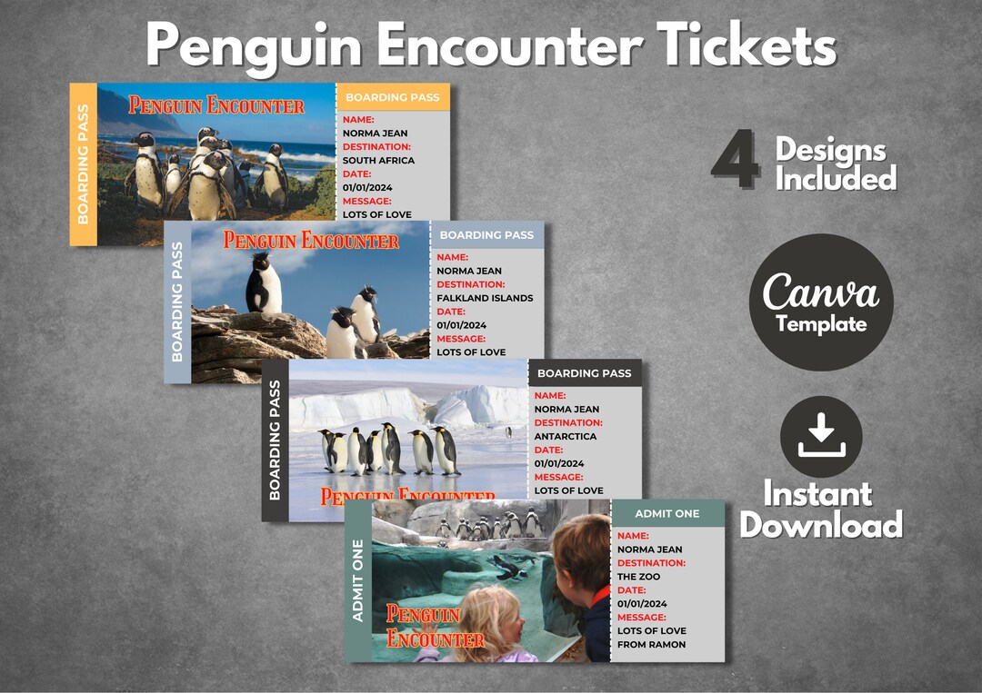 Penguin Encounter Ticket Template, Surprise Trip Boarding Pass (canva ...