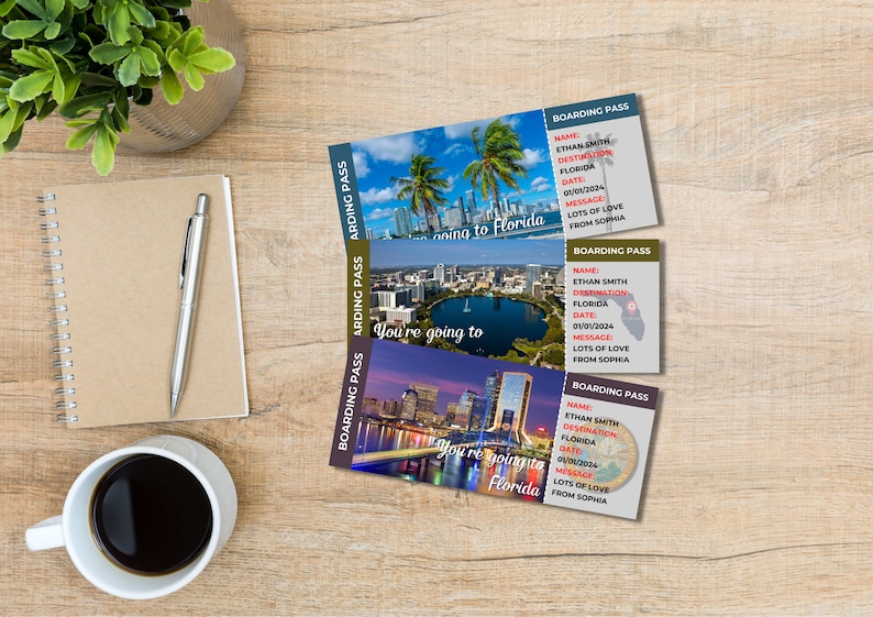 Editable Florida Surprise Ticket Template, Printable Florida Vacation ...