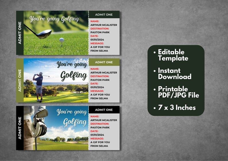 Editable Golf Surprise Ticket Template, Printable Golfing Gift (instant ...