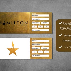 Editable Hamilton Broadway Surprise Ticket Template, Printable Hamilton ...
