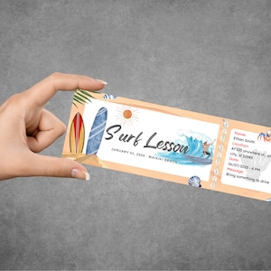 Editable Surf Lesson Ticket Template, Printable Canva Voucher - Etsy