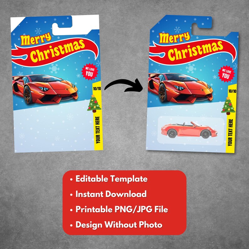 Christmas Toy Car Packaging Tag Template, Photo Party Favor (canva) - Etsy