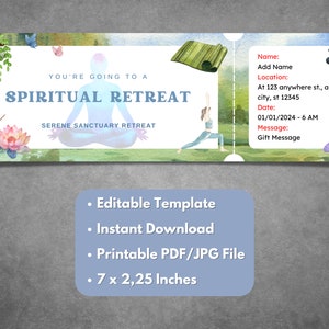 Editable Spiritual Retreat Ticket Template, Yoga Gift (canva Template ...