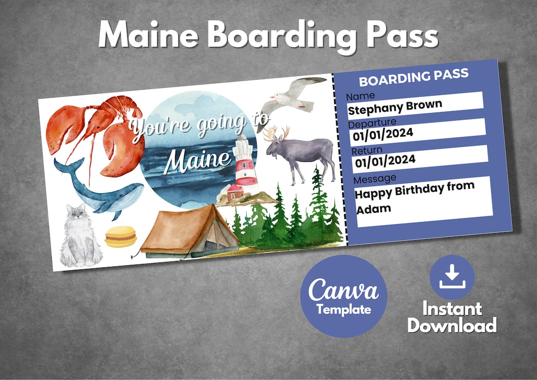 Editable Maine USA Surprise Gift Ticket Template, Printable Maine ...