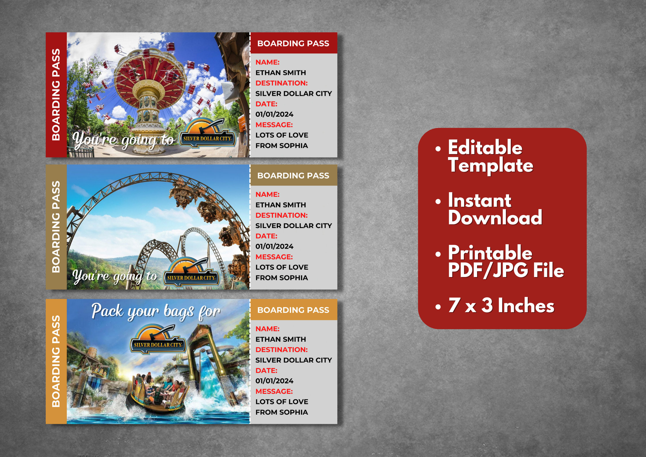 Editable Silver Dollar City Surprise Ticket Template, Printable Silver ...